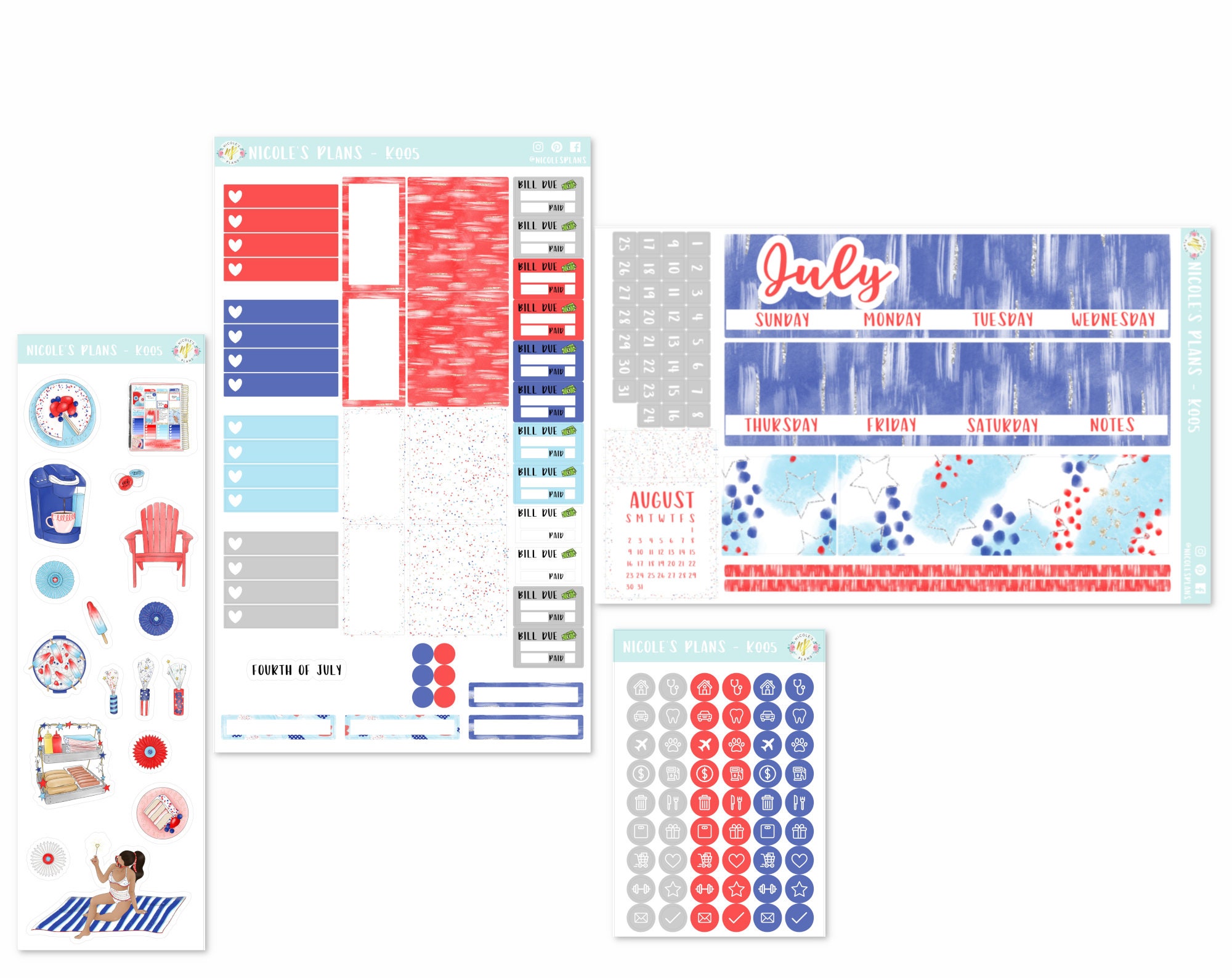 July Monthly Planner Kit K005 Independence Day/fourth of - Etsy