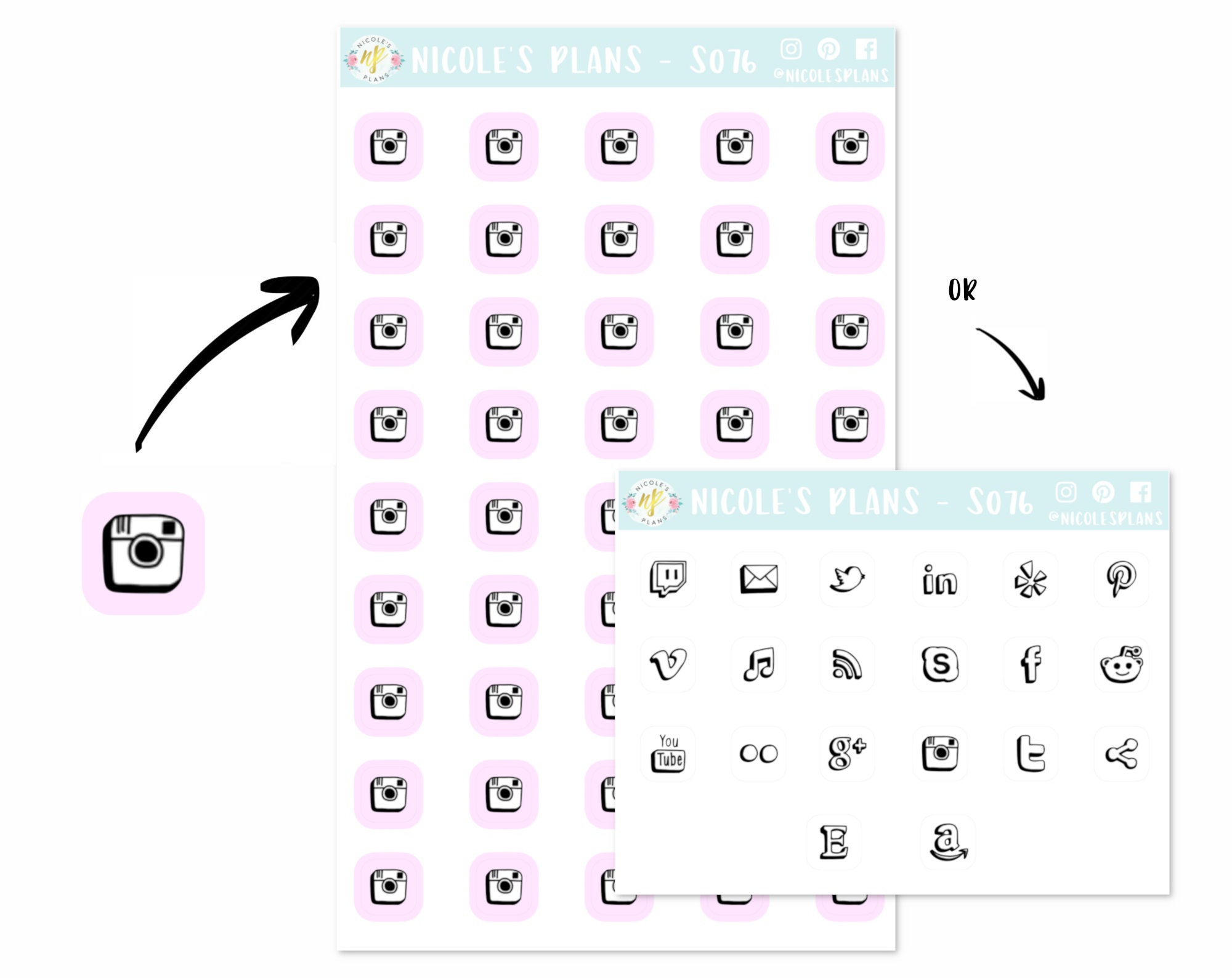 Social Media Icon Stickers With Custom Color -- S076 - Etsy