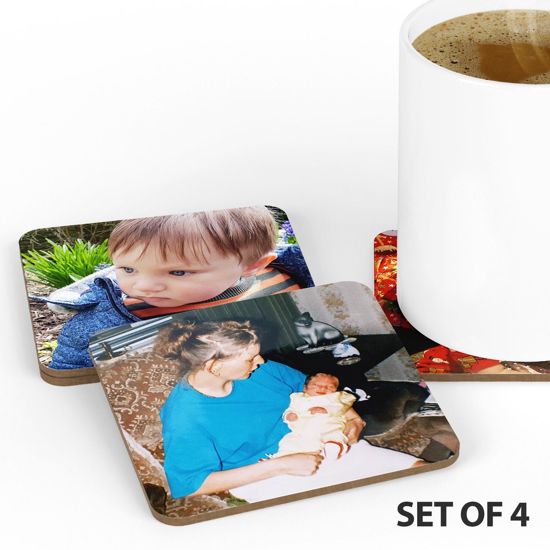 Set of 4 Personalised Coasters Using Your Photos 9cm, Square, Gloss ...