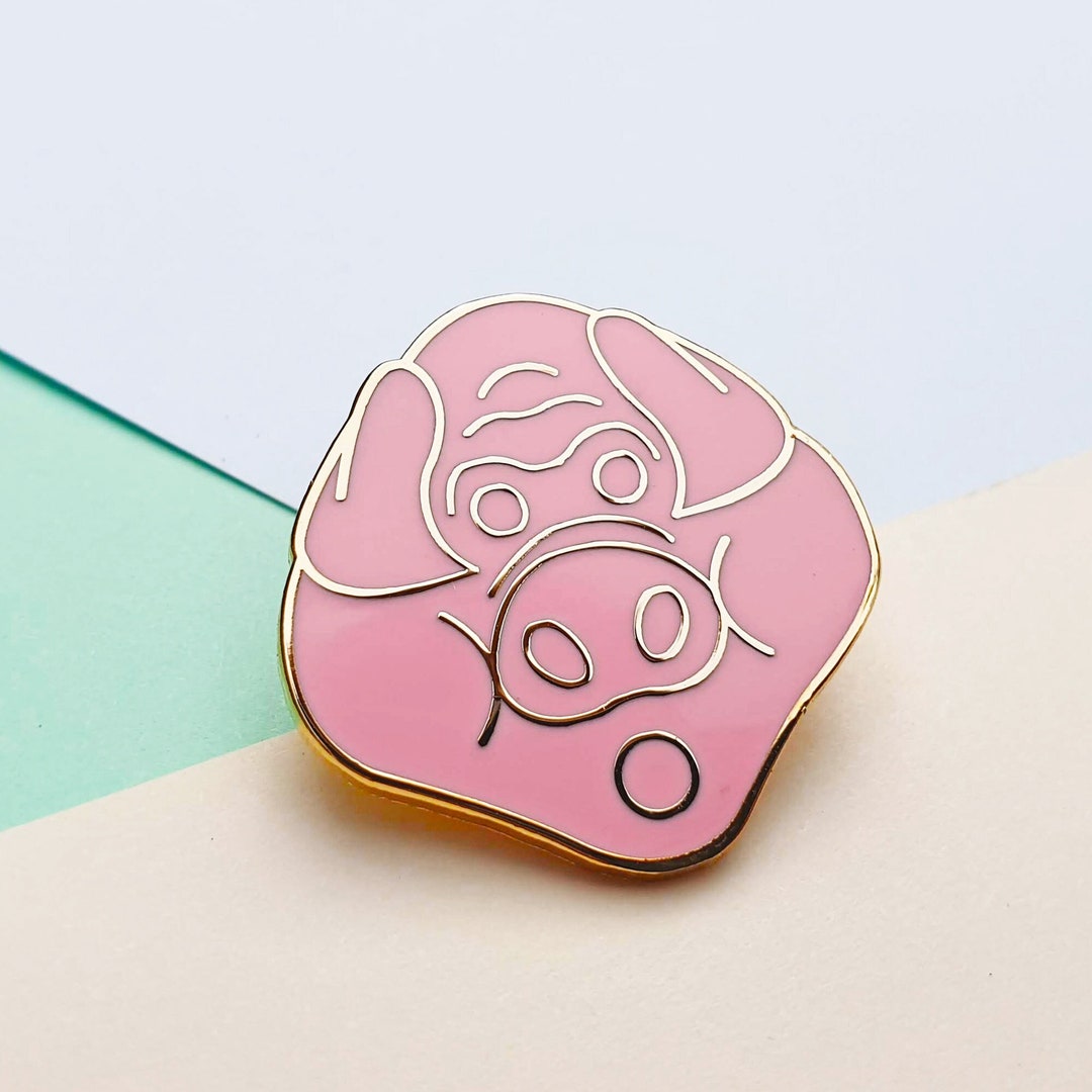 Pig Pin Badge, Pink, Hard Enamel, Solid Metal, 2 Pin Backs, Piggy Badge ...