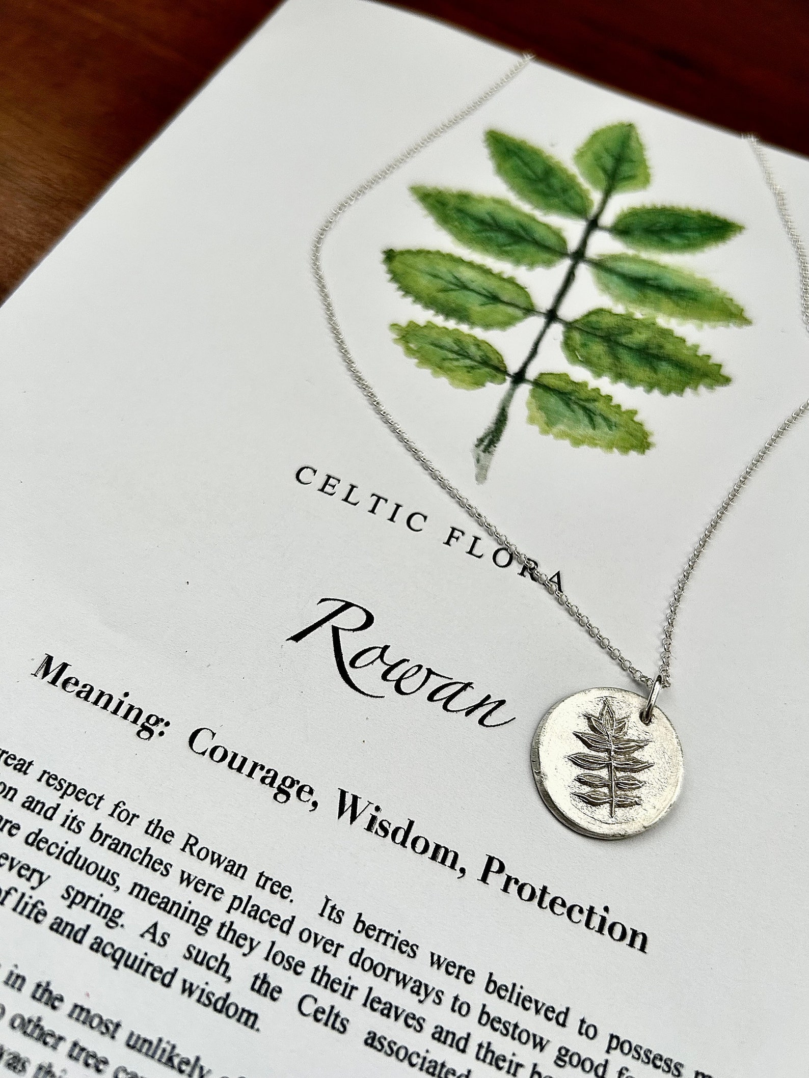 ROWAN NAME Necklace - Tree, Leaf Jewellery, Celtic, Ogham Gift, Pagan ...
