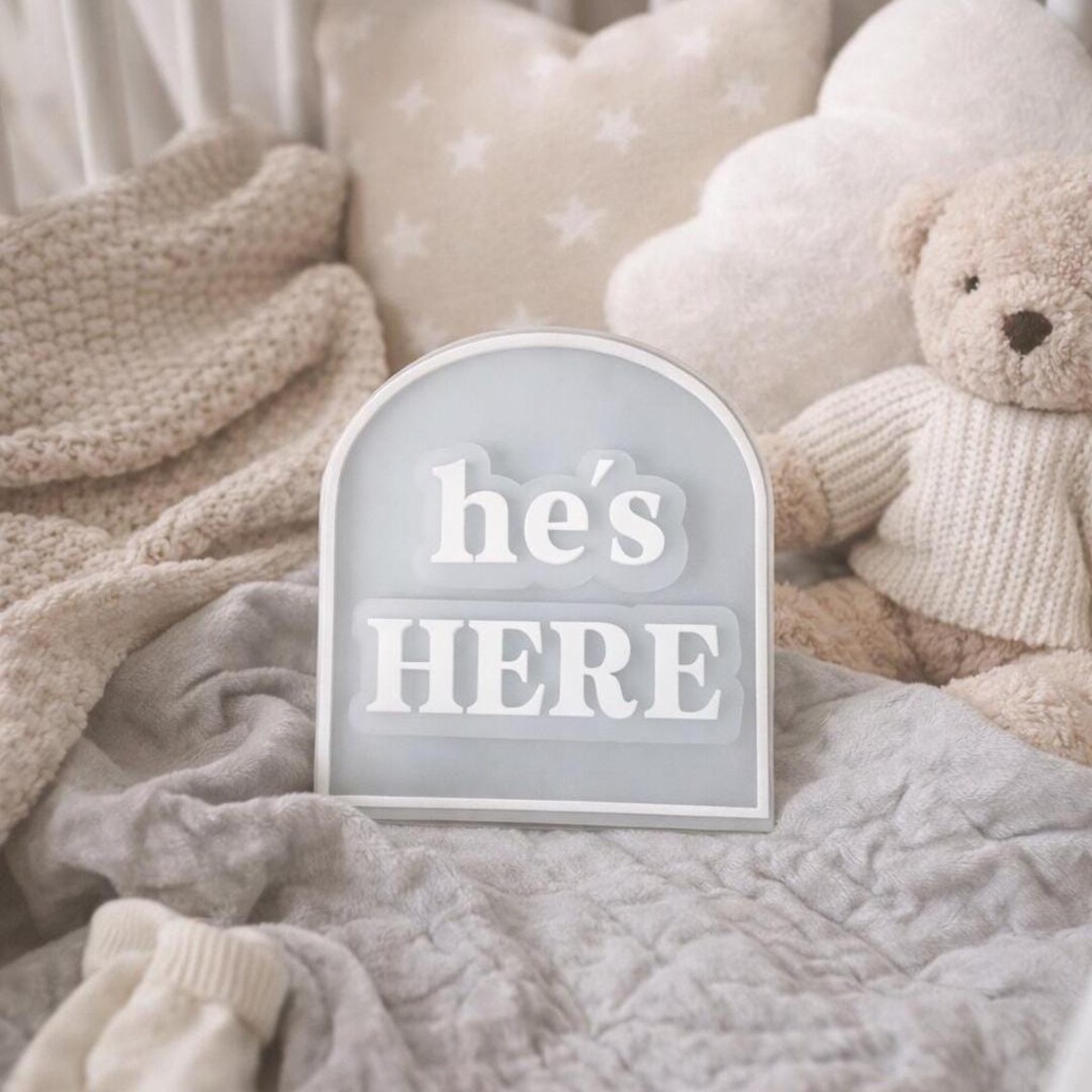 He's Here, She's Here, We're Here Birth Announcement Arch Plaque | They ...