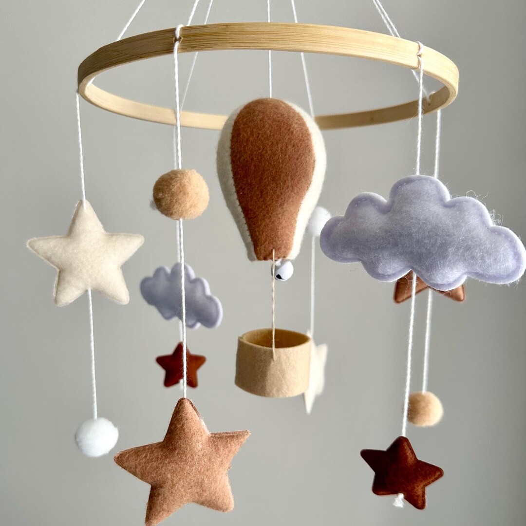 Sky-themed Baby Cot Mobile, Hot Air Balloon Nursery, Clouds and Stars ...