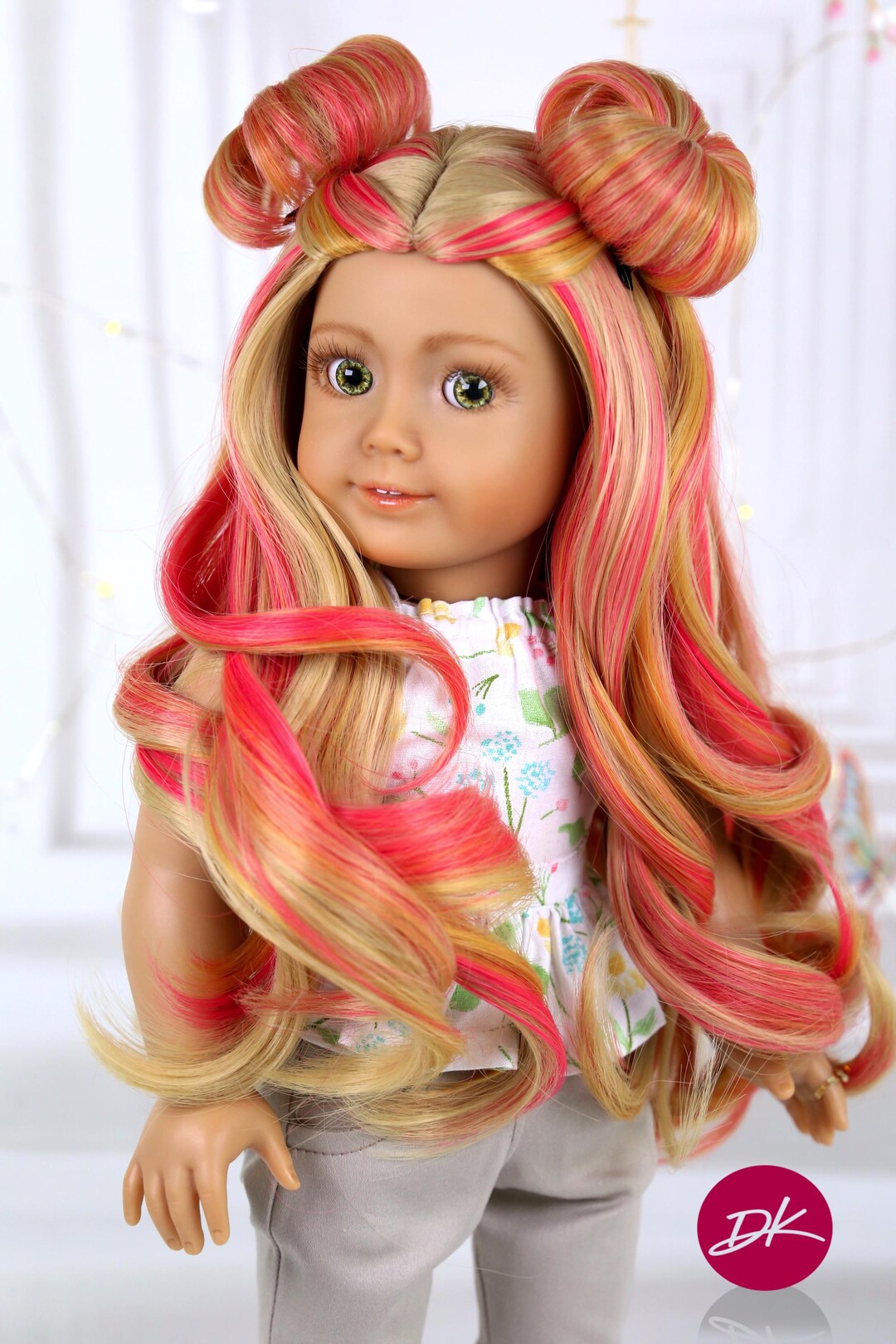 Custom 18 Inch Doll Wig " PEPPERMINT Buns" Wig -fits Most Doll Head 11 ...