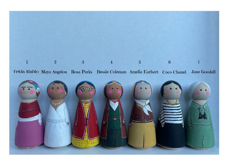 Hand Painted Women in History Peg Dolls: Educational Wooden Toys - Etsy