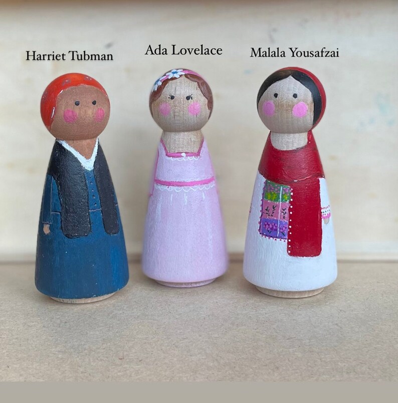Peg Dolls, Wooden Dolls, Handpainted, Woman in History, Educational ...