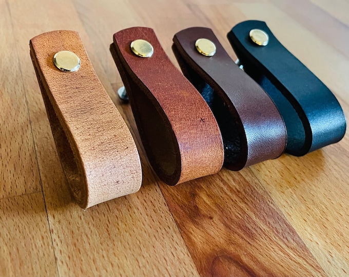 Thick Flat Leather Drawer Handles Leather Cabinet Pulls Leather Knob ...