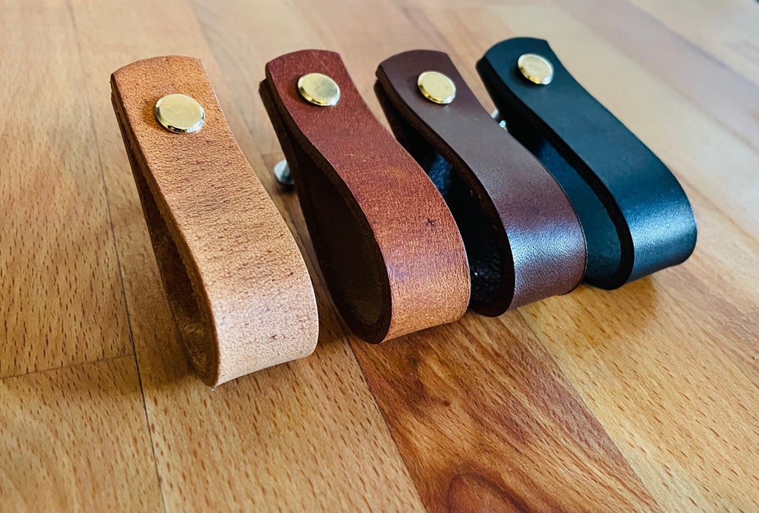 Thick Leather Drawer Handles Leather Cabinet Pulls Leather Knob Leather Loop Pulls Scandi - Etsy