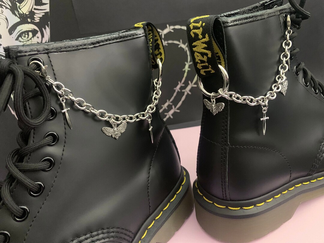 DAGGER & DEATH MOTH Boot Chain Charms, Gothic Hardware, Grunge Charm ...