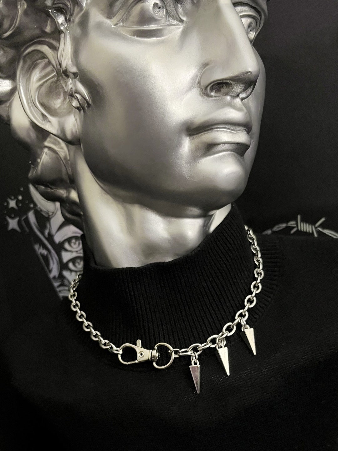 ASYMMETRIC HARDWARE NECKLACE Stainless Steel Spiked Choker With Diesel ...