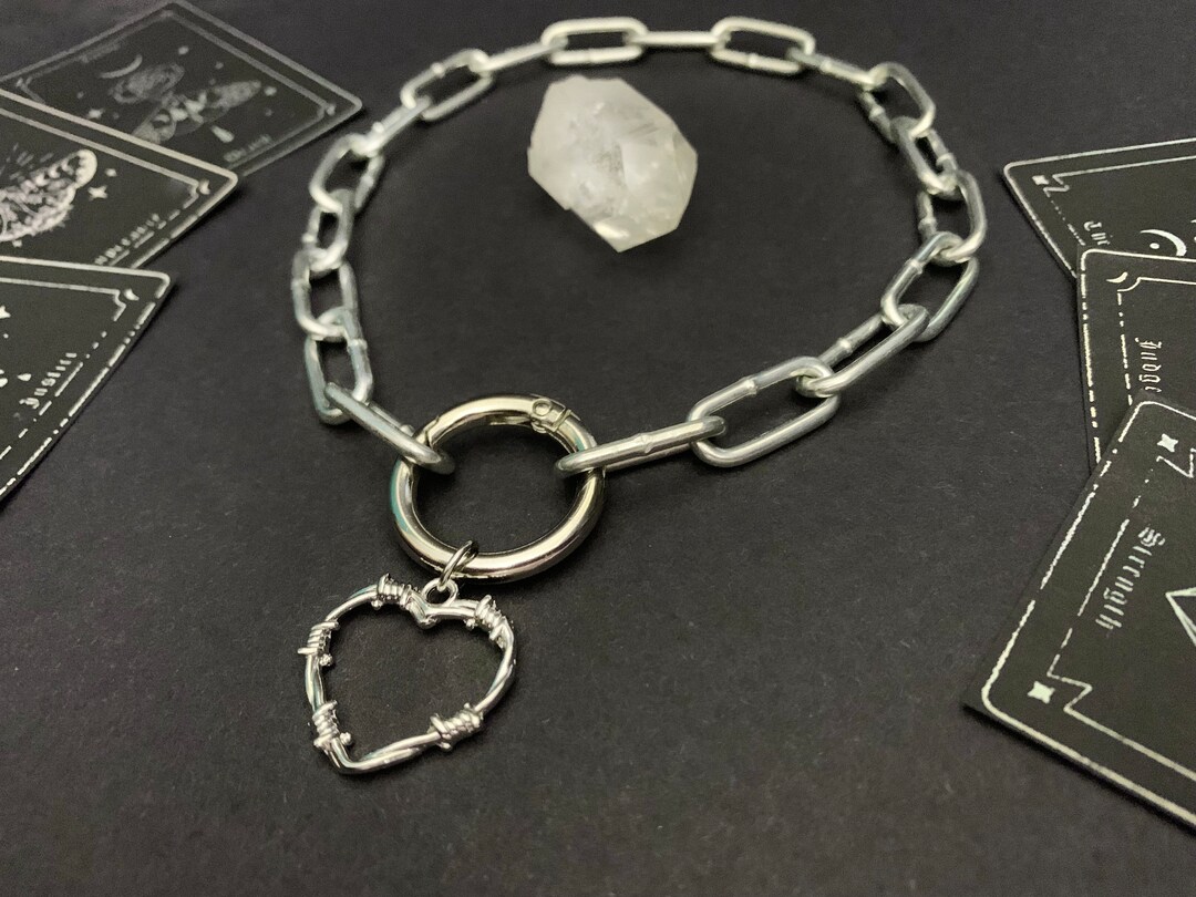 BARBED WIRE HEART Hardware Necklace, Stainless Steel Spiked Choker ...
