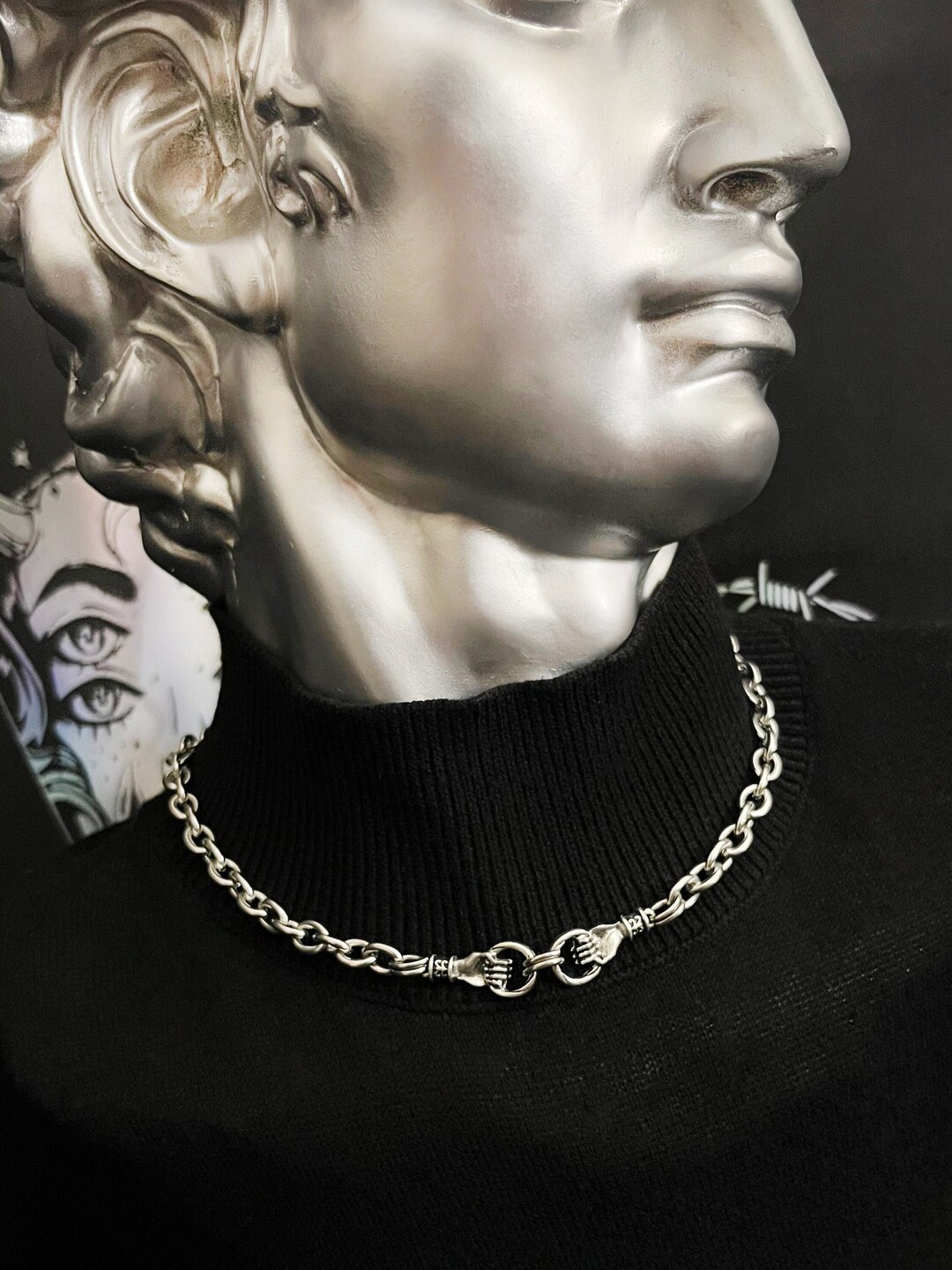 VICTORIAN HAND CHOKER, Stainless Steel Necklace, Grunge Jewelry, Alt ...