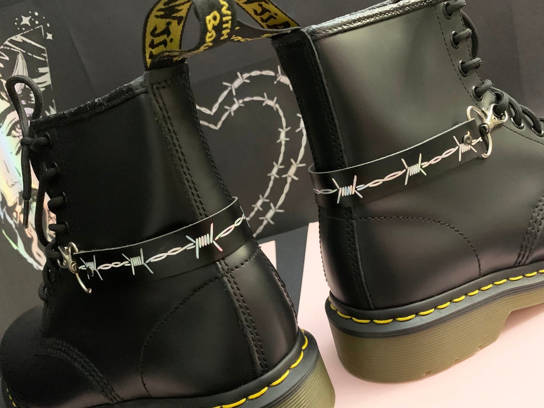 BARBED WIRE LEATHER Boot Strap, Holographic Vegan Leather Boot Chain ...