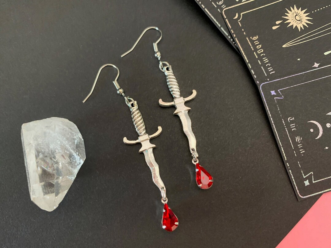 BLEEDING DAGGER EARRINGS, Stainless Steel, Dangly Witchy Earrings ...