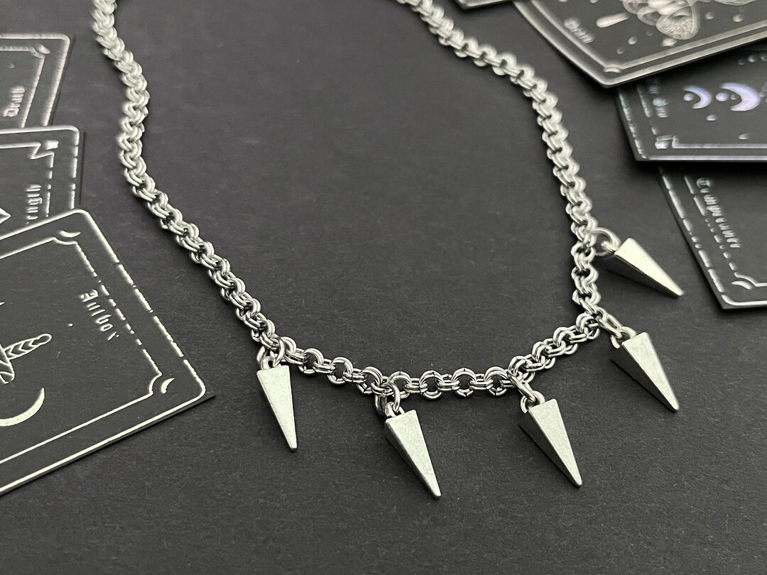 STUDDED CHAINMAIL NECKLACE Stainless Steel Spiked Choker, Barbed Wire ...