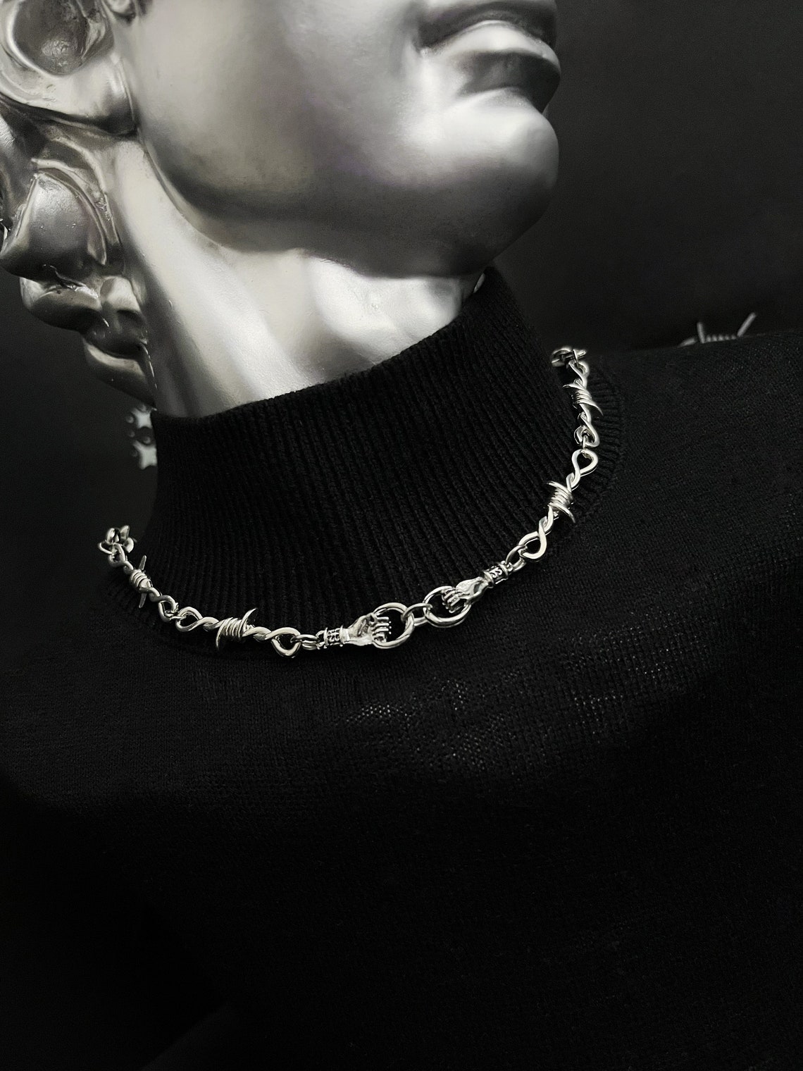 HAND & BARBED WIRE Necklace, Victorian Style Grunge Jewelry, Alt Gothic ...