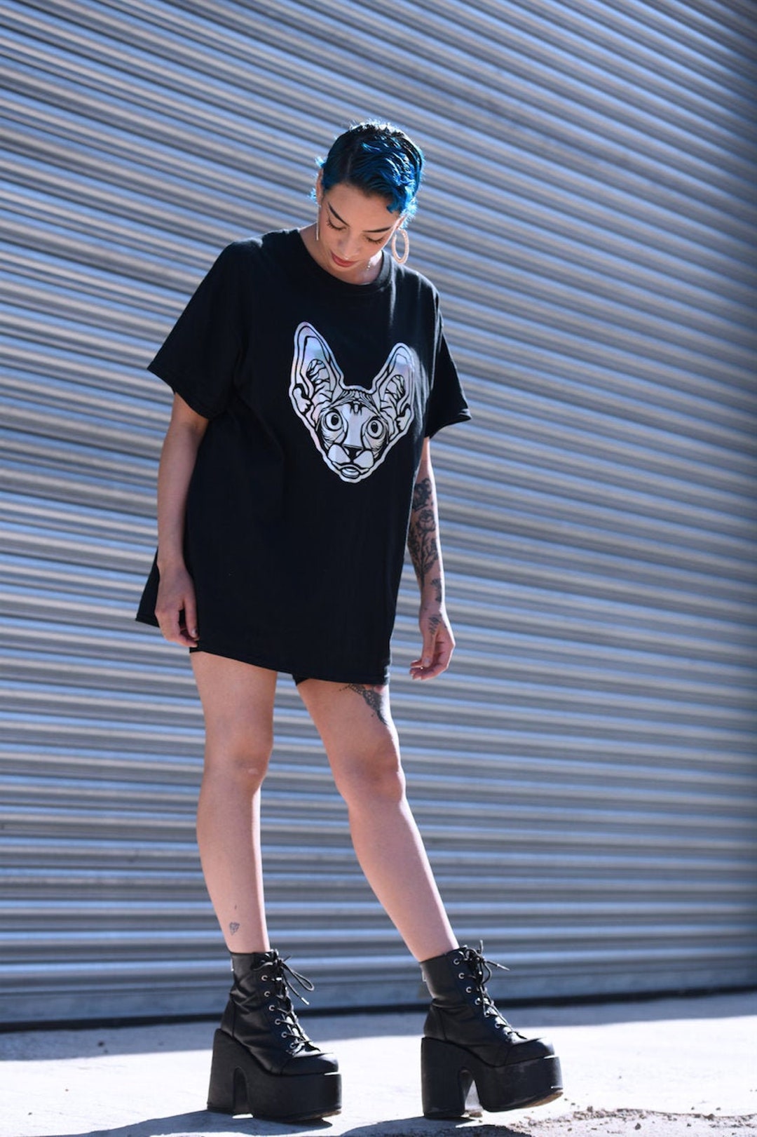 SPHYNX HOLOGRAPHIC T-SHIRT 90s Grunge Alt Clothing Cat Top Meow T Shirt ...