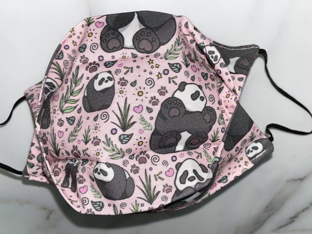 Pandas on Pink Face Mask Reversible. Black Reverse. Hand - Etsy