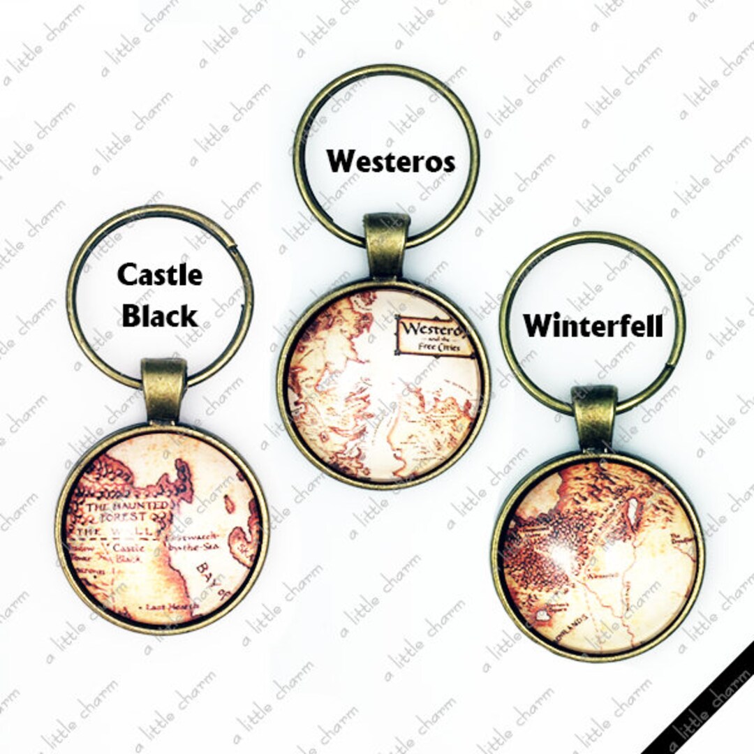 Game of Thrones ~ Westeros, Castle Black, Winterfell Map Bronze Key Fob ...