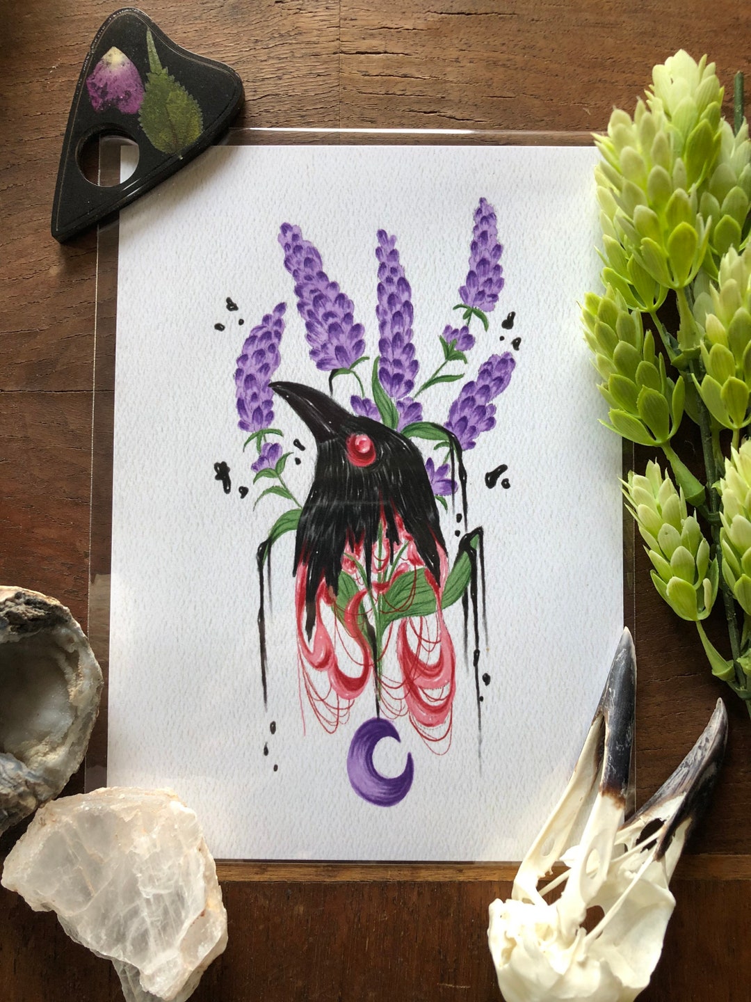Lavender Art Print: Raven, Witchy Dark Art (5x7) - Etsy