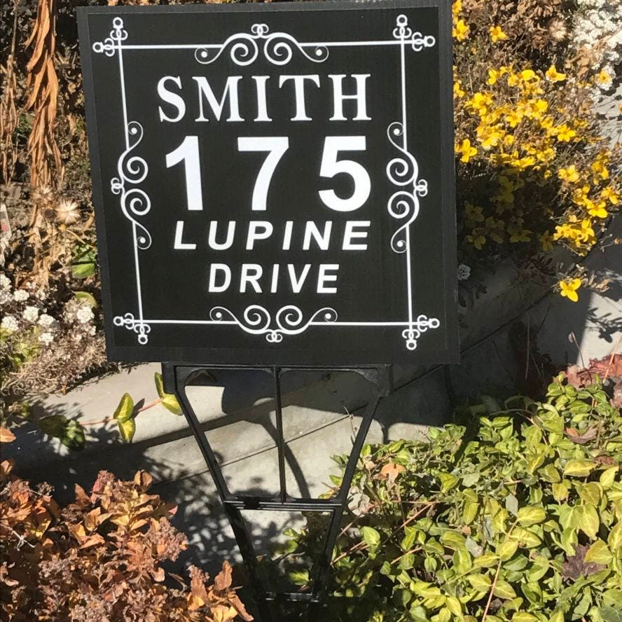 Reflective Black and White Decorative Rails Yard Address Sign Yard Sign ...