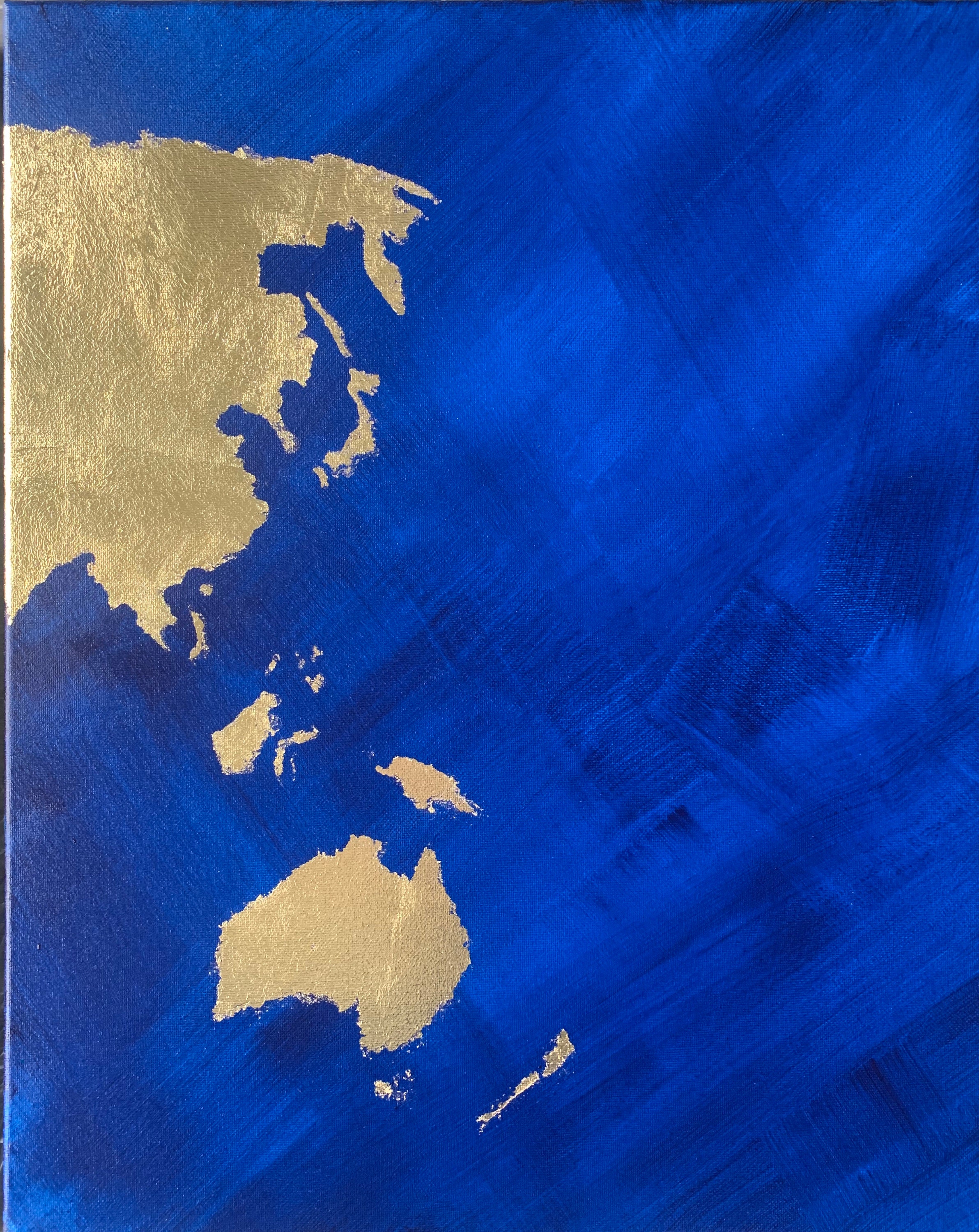 20x48 Set of 3 World Map Blue Gold Triptych Gold Leaf Art - Etsy