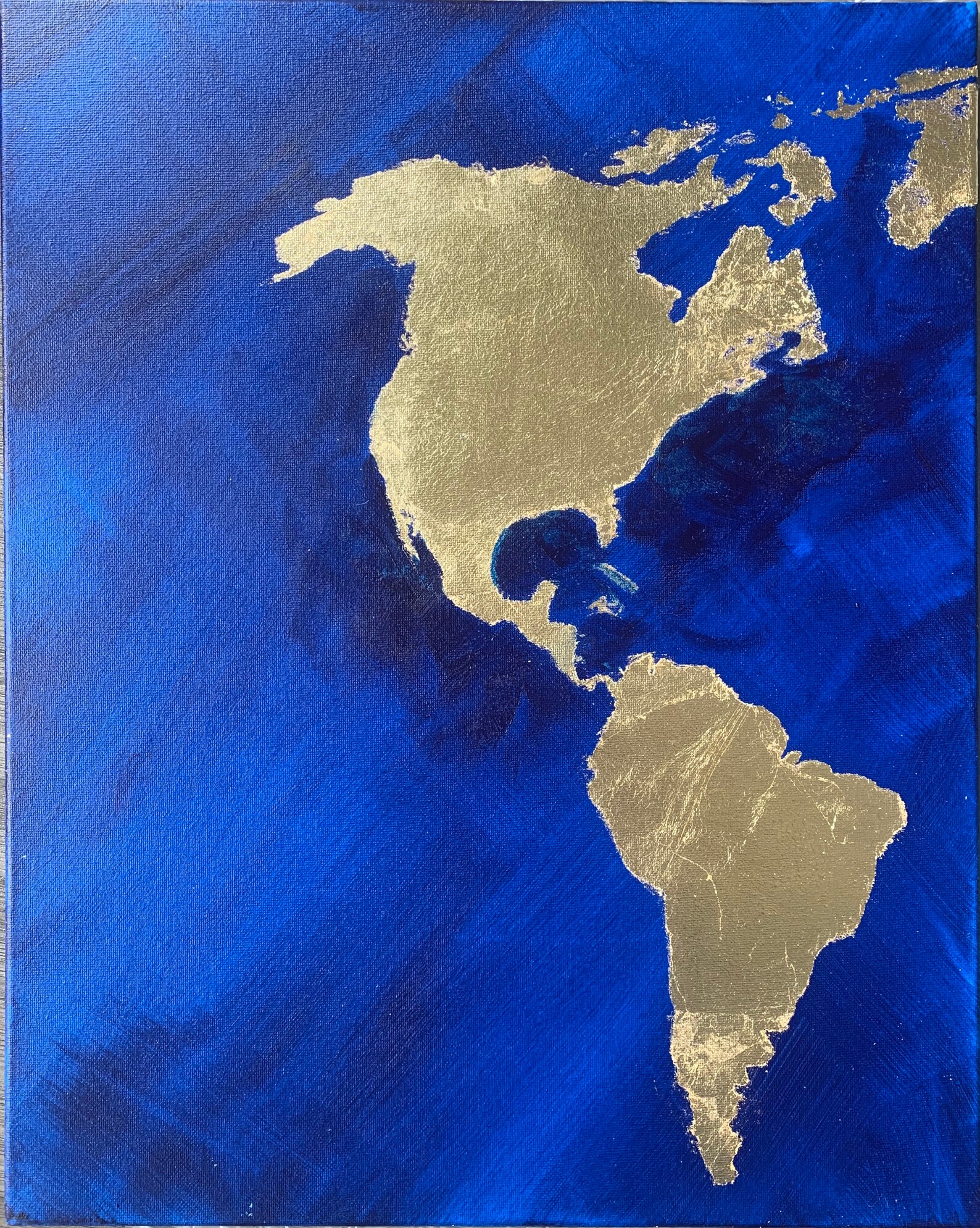 20x48 Set of 3 World Map Blue Gold Triptych Gold Leaf Art - Etsy