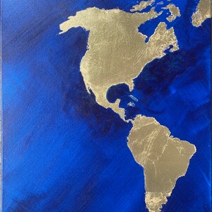 20x48 Set of 3 World Map Blue Gold Triptych Gold Leaf Art - Etsy