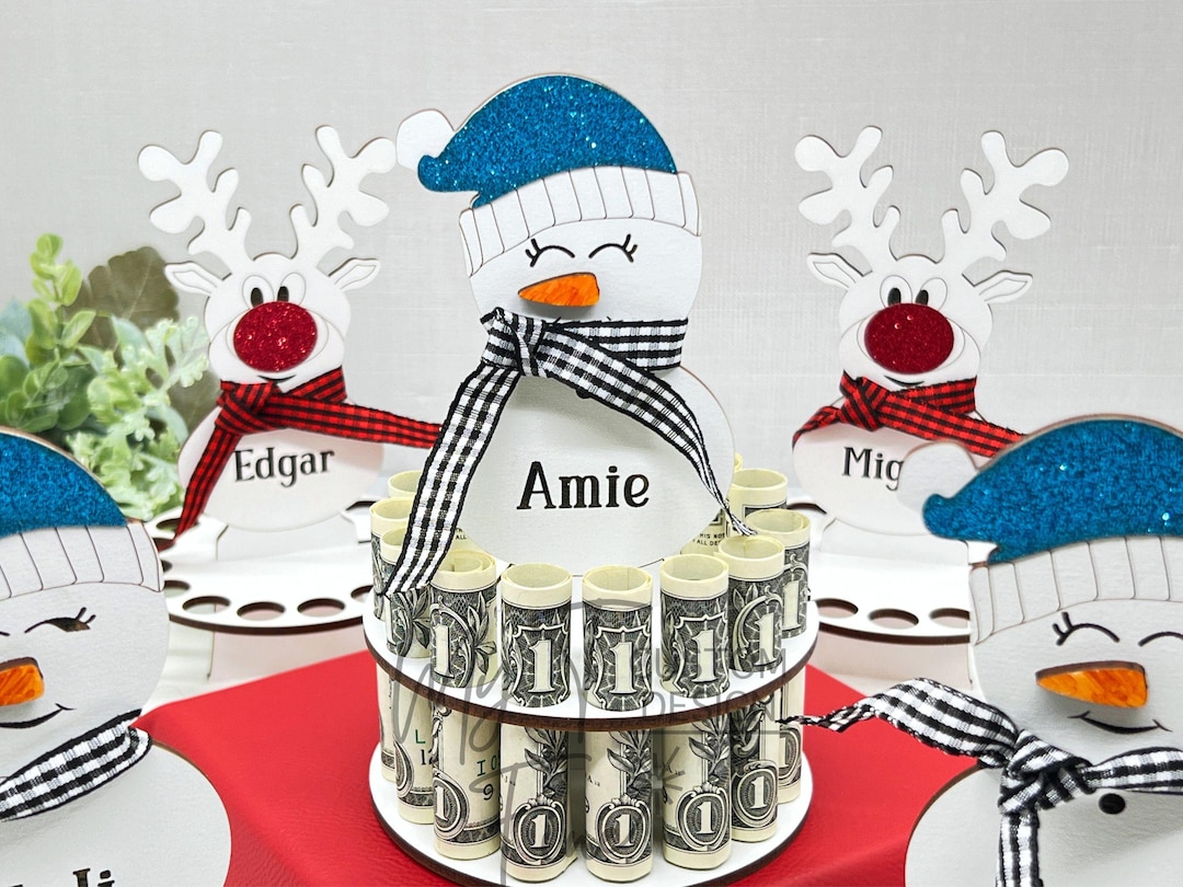 Snowman Money Holders With Custom Name, Boy and Girl Snowmen Money Tree ...