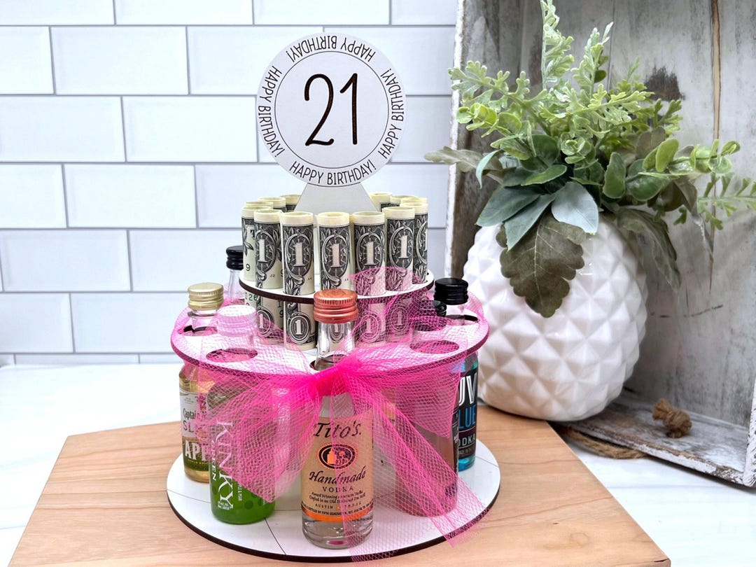 21st Birthday Gift for Her, 21 Shooter Cake Stand and Money Holder ...