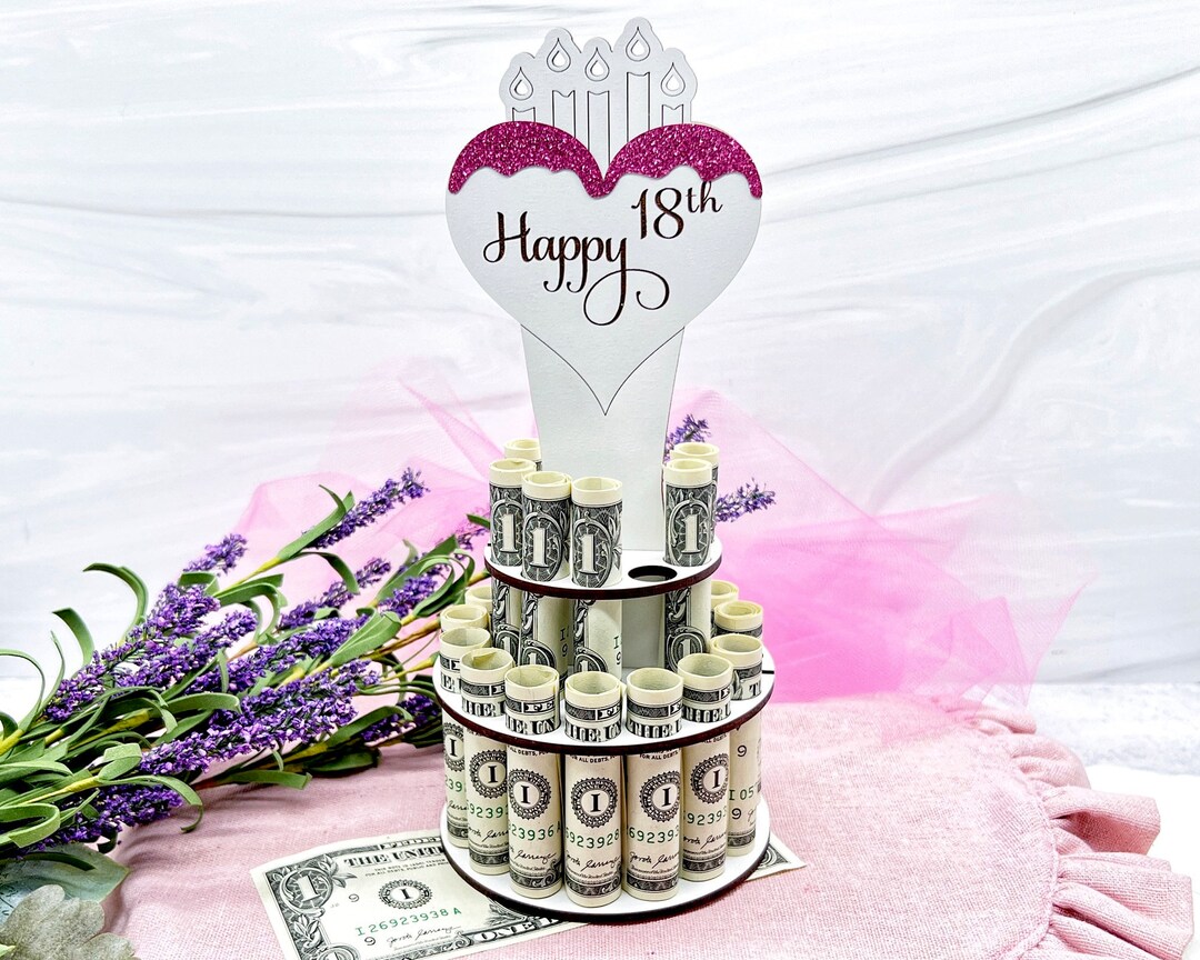 18th Birthday Money Holder, Gift for Girls, Heart Shaped Money Cake ...