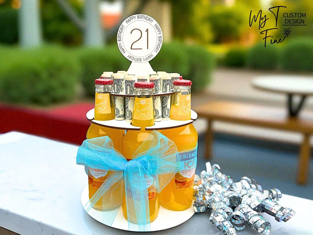 21st Birthday Alcohol Bottle and Money Tower, Centerpiece, Gift for ...