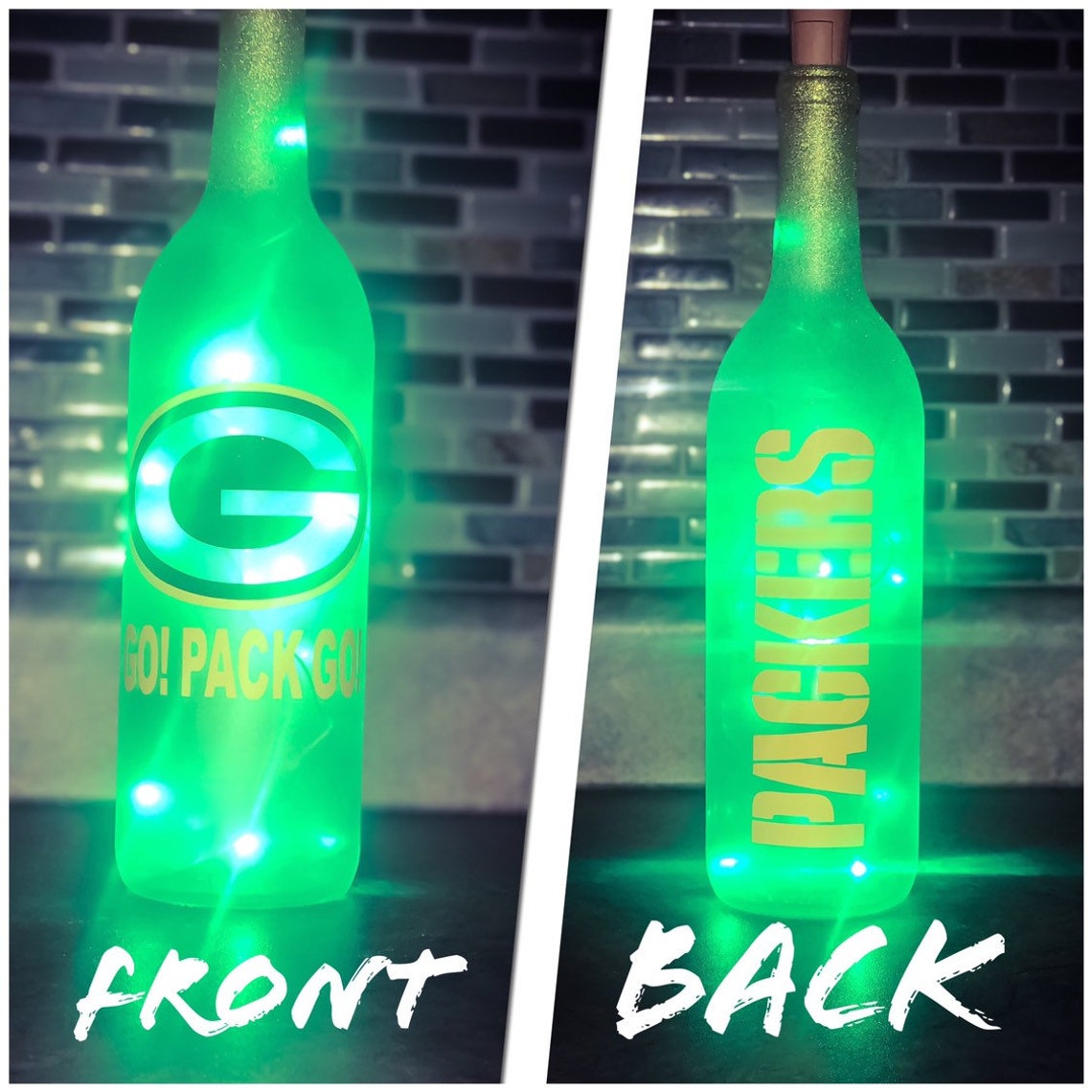 Green Bay Packers light up wine bottle | Etsy