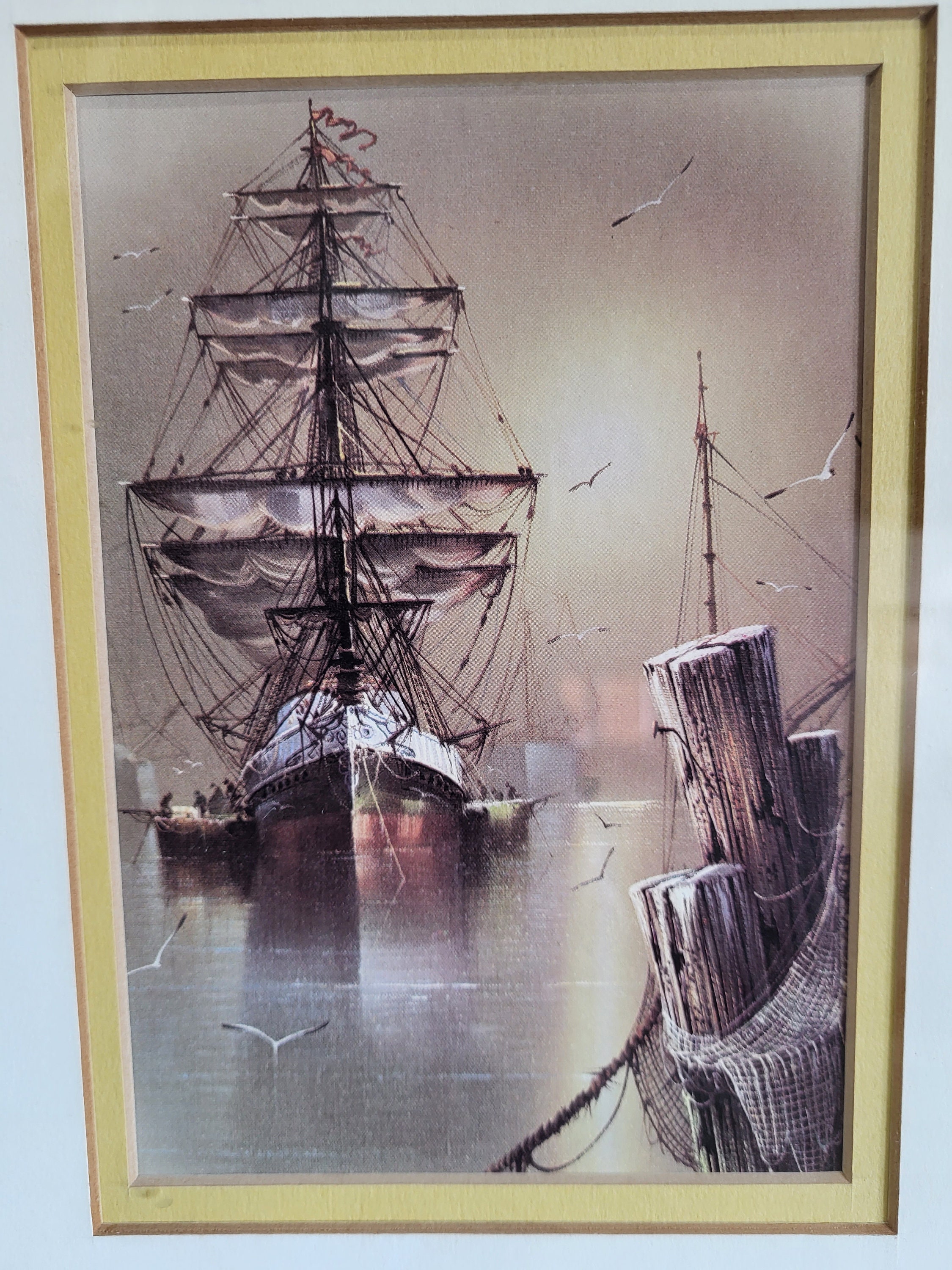 Tall Ship Antique Print, Boat Print, at Dock, Peer, Vintage Ocean Boat ...