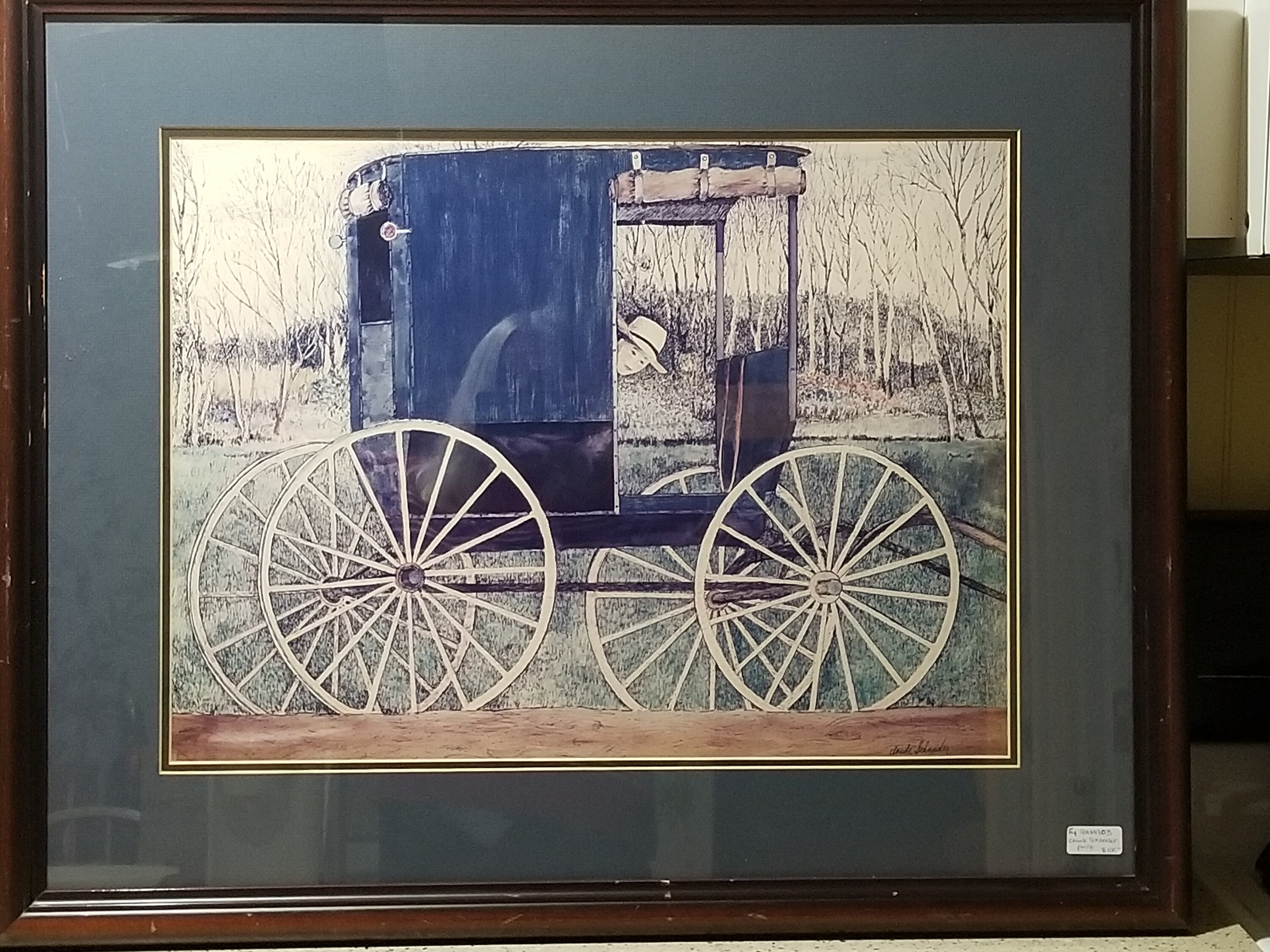 Blue Amish Buggy Print, Amish Boy, Country Wagon Signed Claude ...