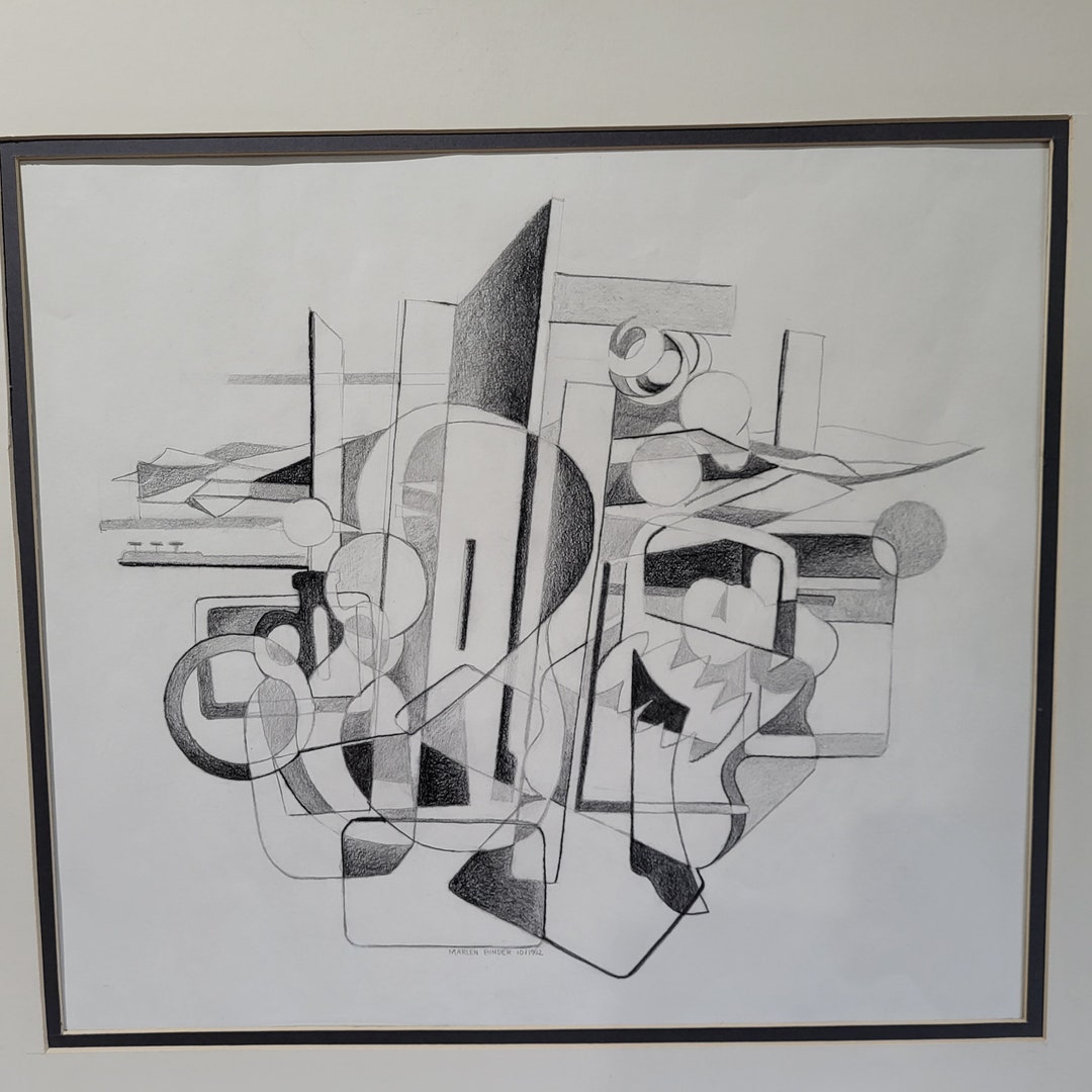 Deconstructed Violin Abstract Drawing, Pencil, Original, Artist Marlen ...