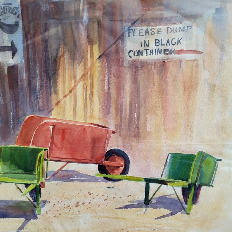 Original Watercolor of Wheelbarrows by Peggy Blades - Etsy