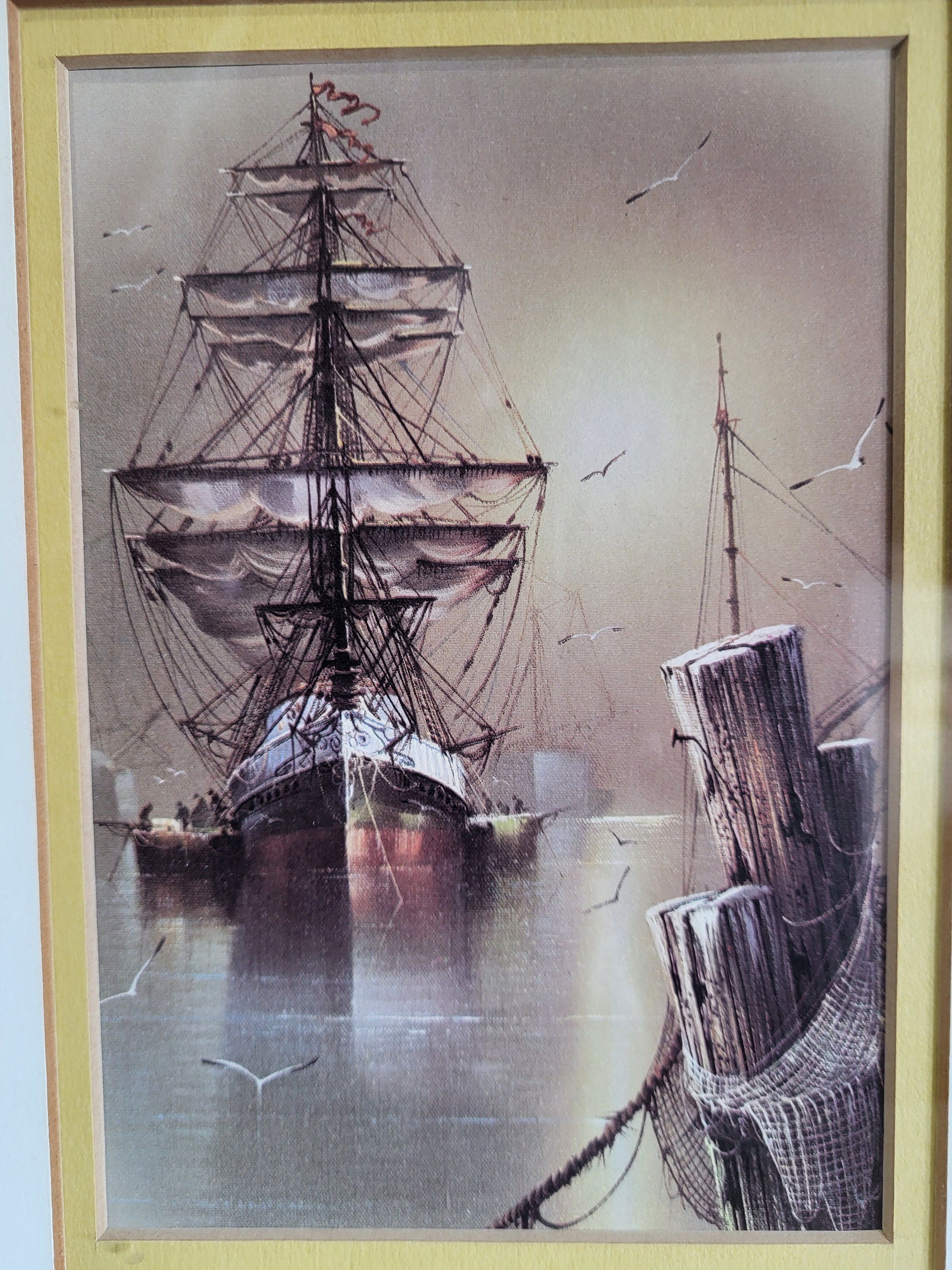 Tall Ship Antique Print, Boat Print, at Dock, Peer, Vintage Ocean Boat ...