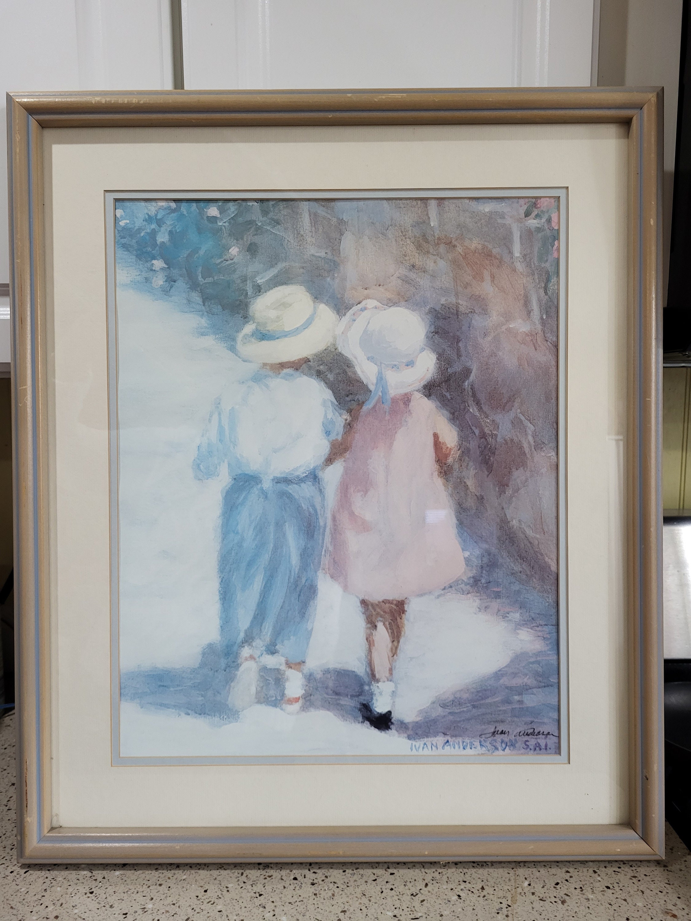 Ivan Anderson. Danish Print, Young Boy and Girl Walking Down the Lane ...