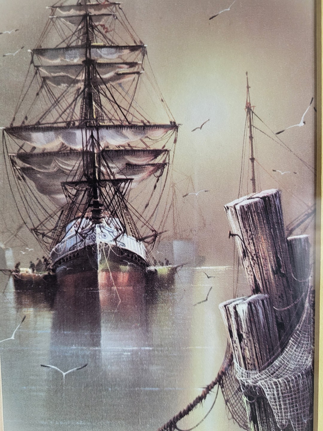 Tall Ship Antique Print, Boat Print, at Dock, Peer, Vintage Ocean Boat ...