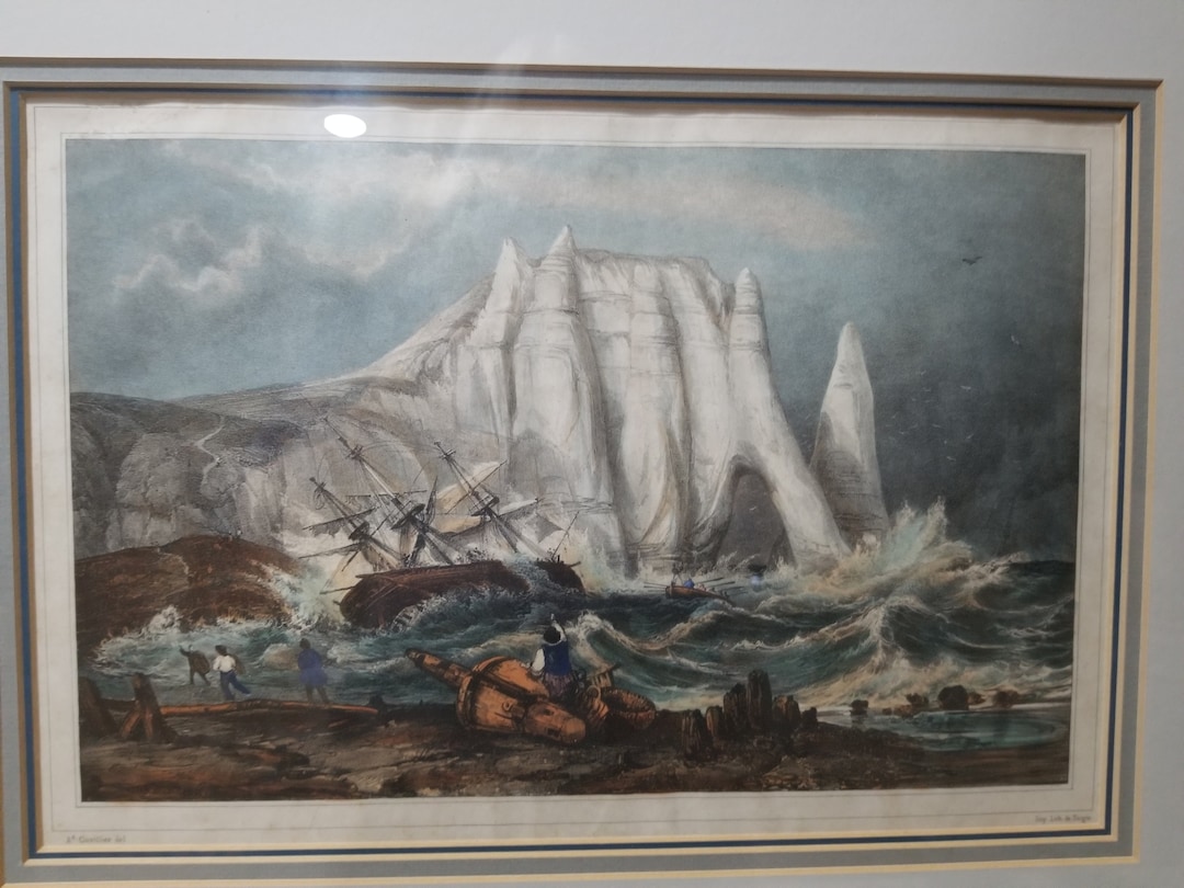 Rare Seascape Wrecked Ship Rocks, Boat Vintage Shipwreck on Coast, Ship ...