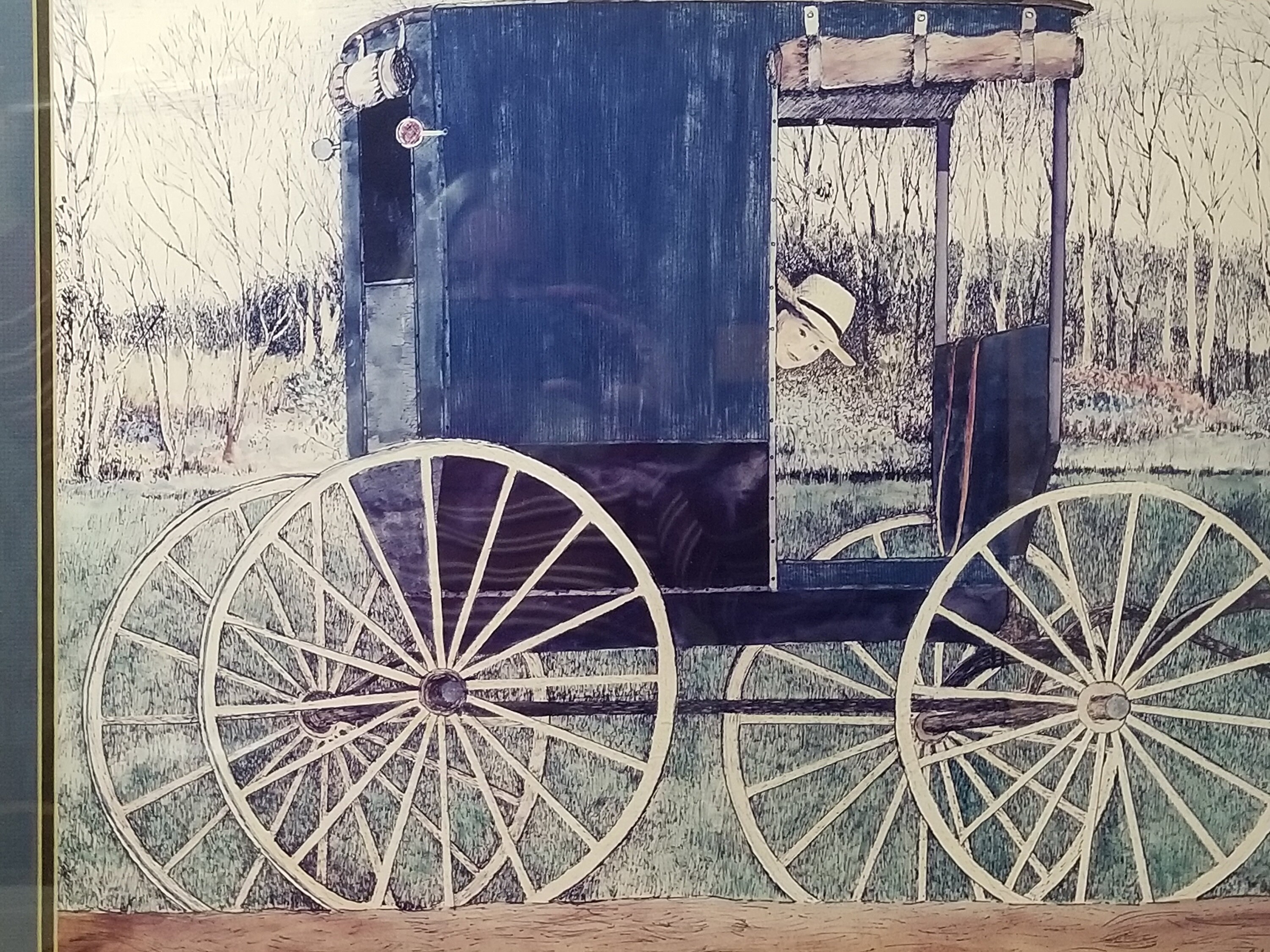 Blue Amish Buggy Print, Amish Boy, Country Wagon Signed Claude ...