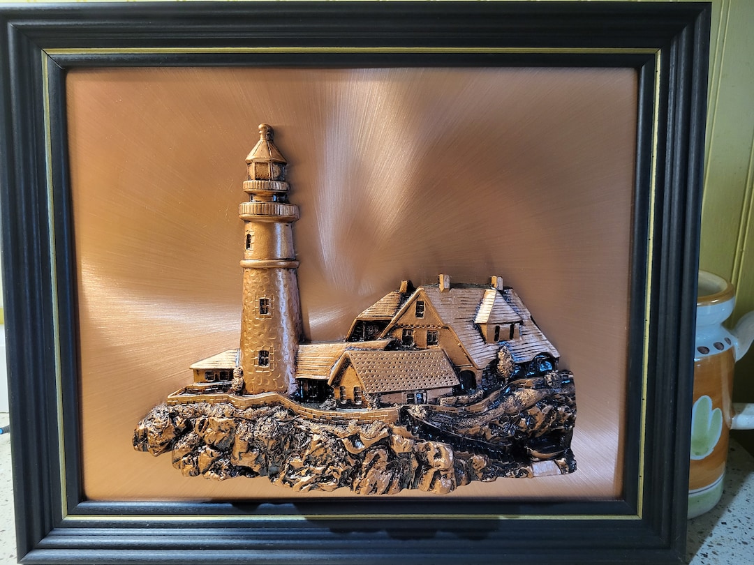 Copper Lighthouse Art Print, Lithograph, Vintage, Copper Sea Town ...
