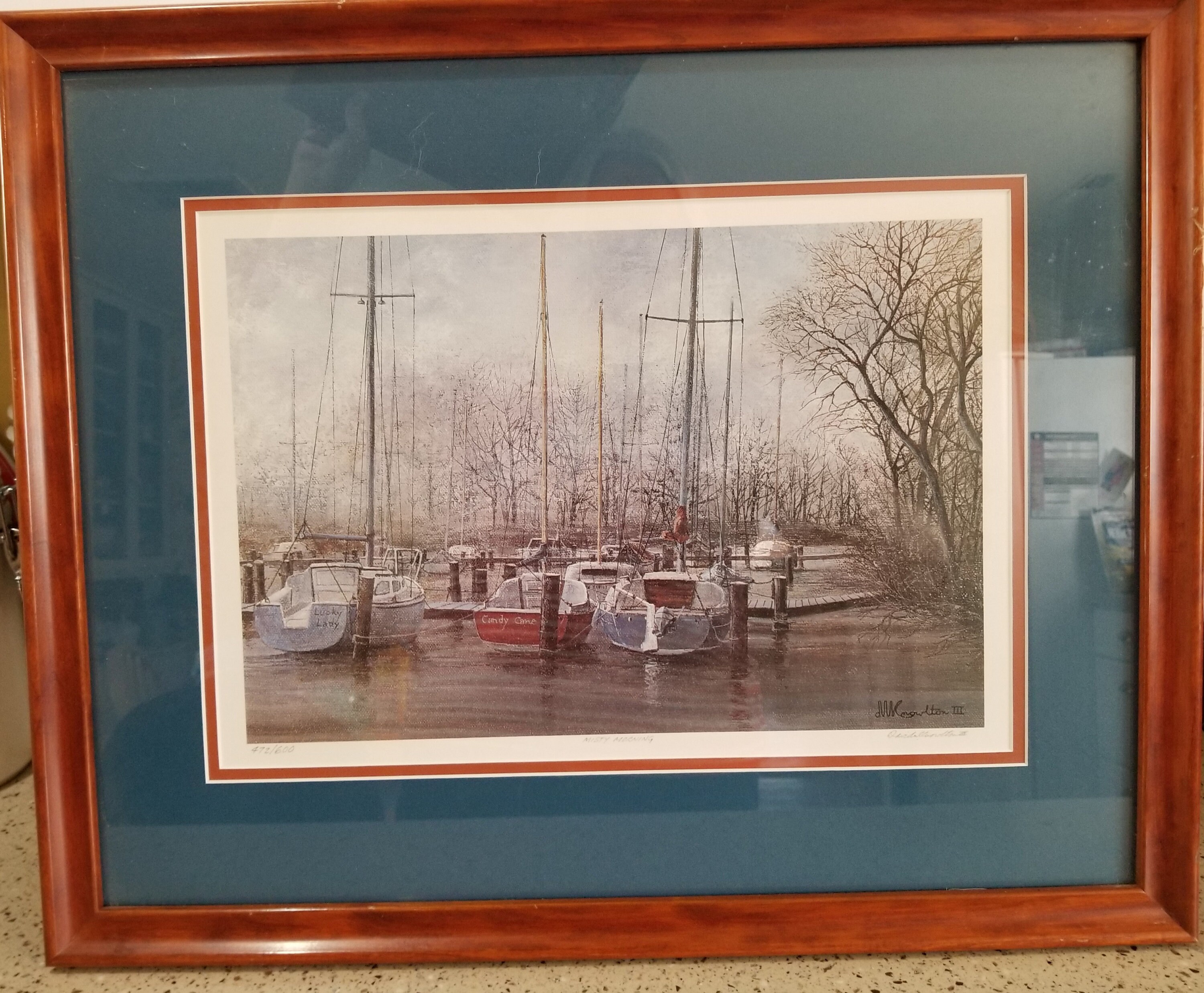 Sailboats Print in Peer, Marina, David Knowlton III misty Morning ...