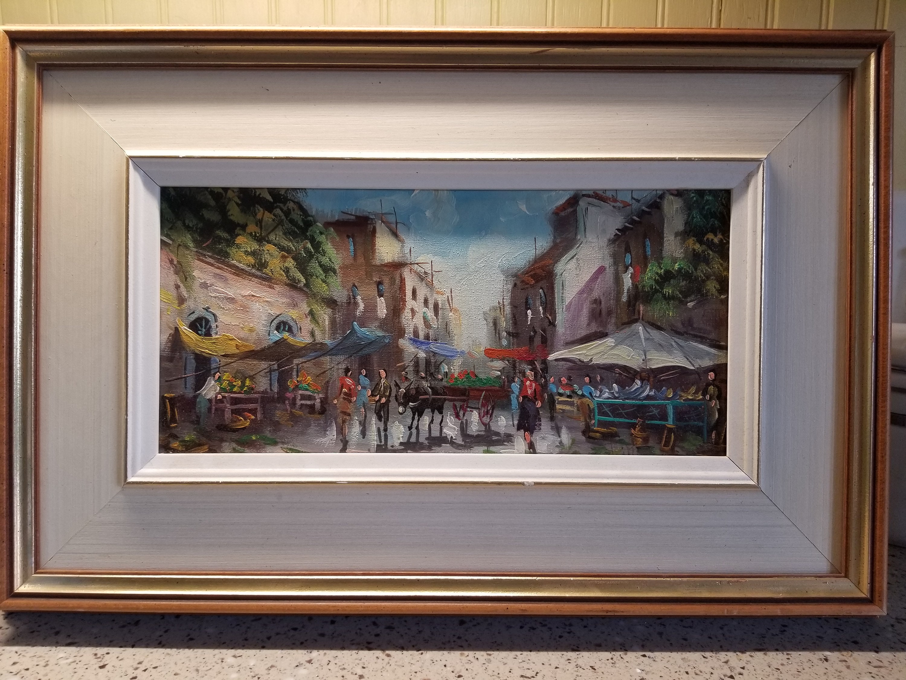 Village Street Market Watercolor Painting Vintage Original Women and ...
