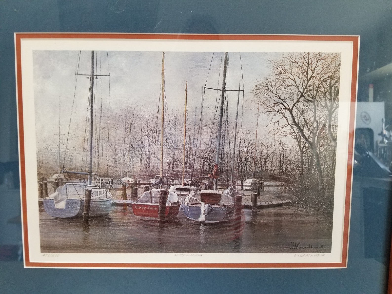 Sailboats Print in Peer, Marina, David Knowlton III misty Morning ...