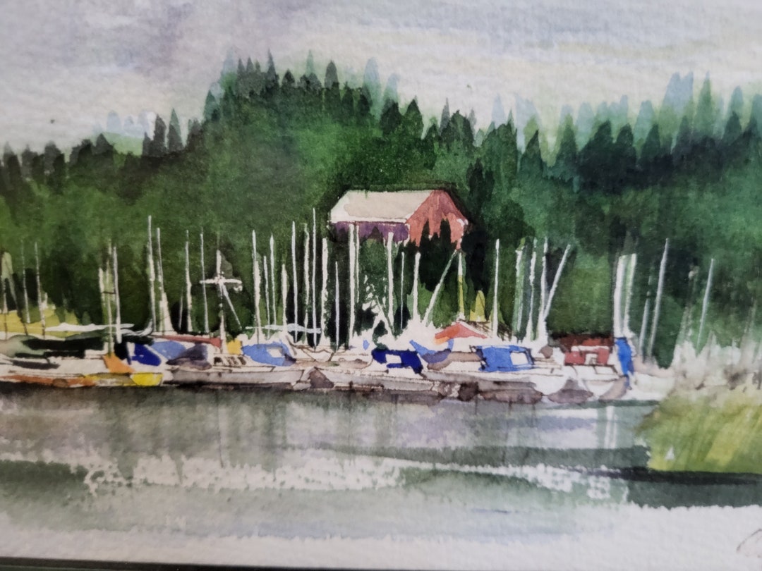 Sailboats in Marina Watercolor Painting, Sailboats at Harbor, Sailing ...