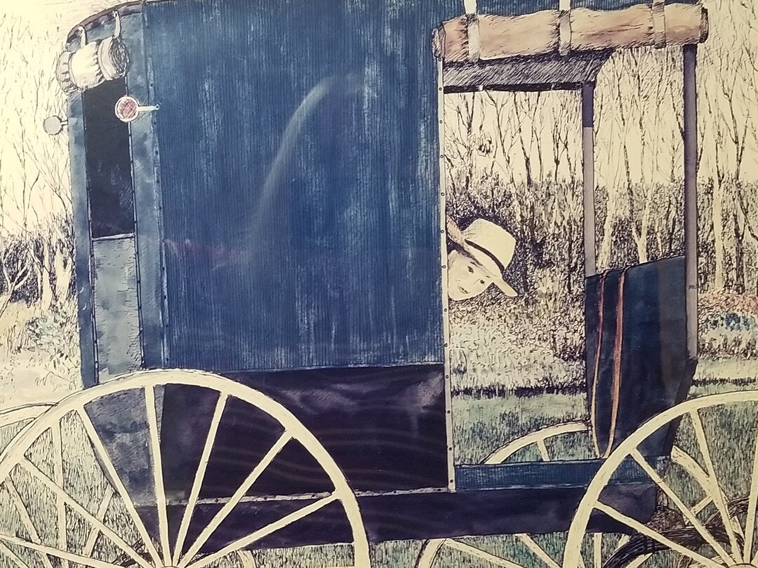 Blue Amish Buggy Print, Amish Boy, Country Wagon Signed Claude ...