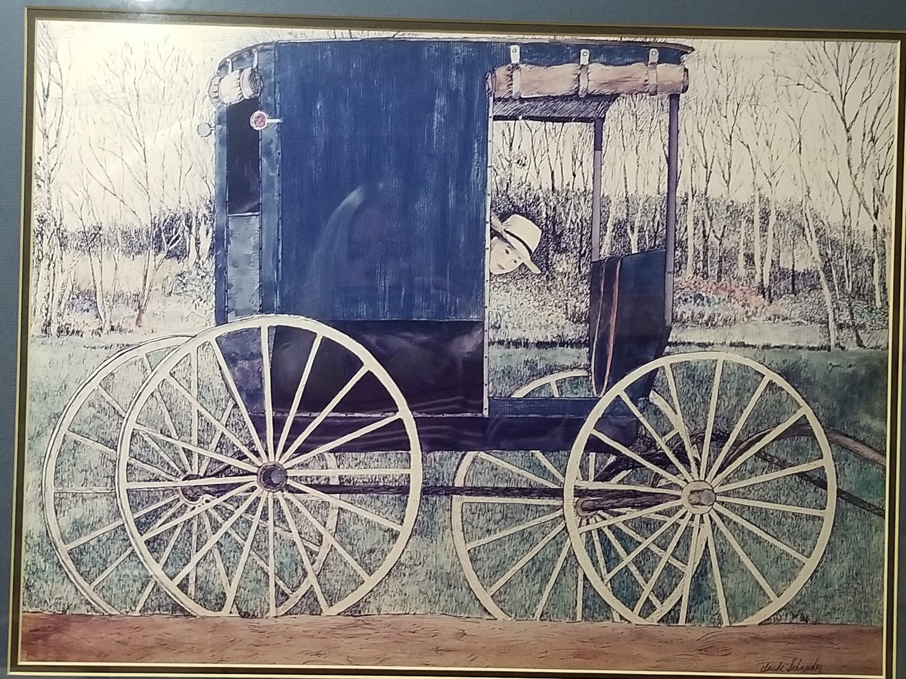 Blue Amish Buggy Print Amish Boy Country Wagon Signed Claude - Etsy