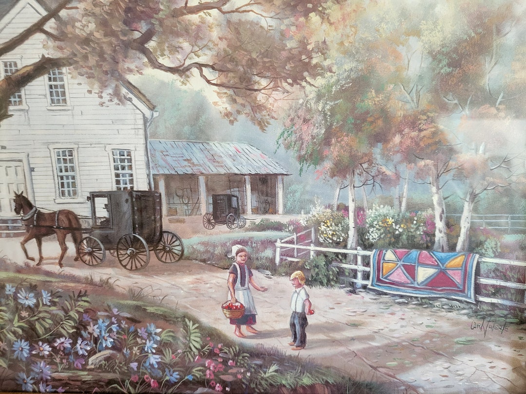 Amish Country Home Lithograph by Carl Valente, Amish Boy and Girl ...